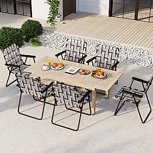 GYMAX Folding Chair, Patio Lawn Chair Set with Armrest, Indoor/Outdoor 2 Pack Webbed Lightweight Dinning Chair, Portable Beach Chair for Outside, Poolside, Backyard (Coffee, 2)