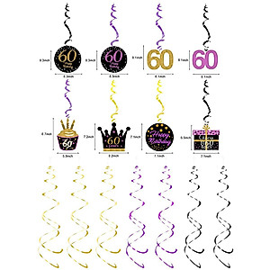 60th Birthday Decorations for Women Purple Gold 60th Birthday Hanging Swirls Hanging Swirls Decorations for Purple Gold 60 Years Old Party Supplies