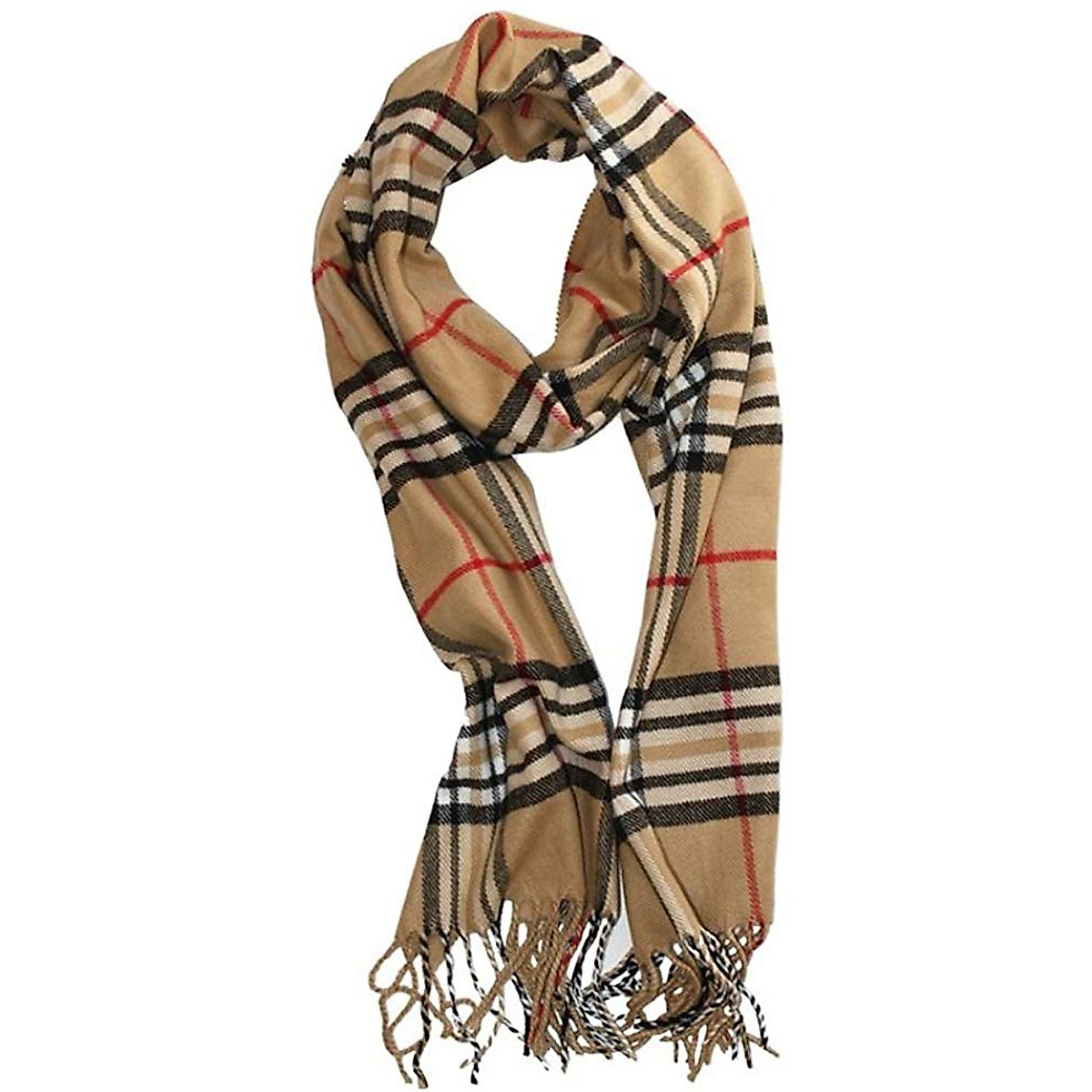 VERONZ Soft Classic Cashmere Feel Winter Scarf, Camel Plaid
