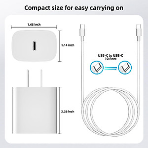 3-Pack 20W USB C Fast Charger for iPhone 15/15 Pro Max Charger for iPad Pro Charger with 10FT USB C to C Cable Fast Charging for iPhone 15 Pro/15 Plus//iPad Mini 6,iPad Air 5/4,iPad Pro 12.9/11/10