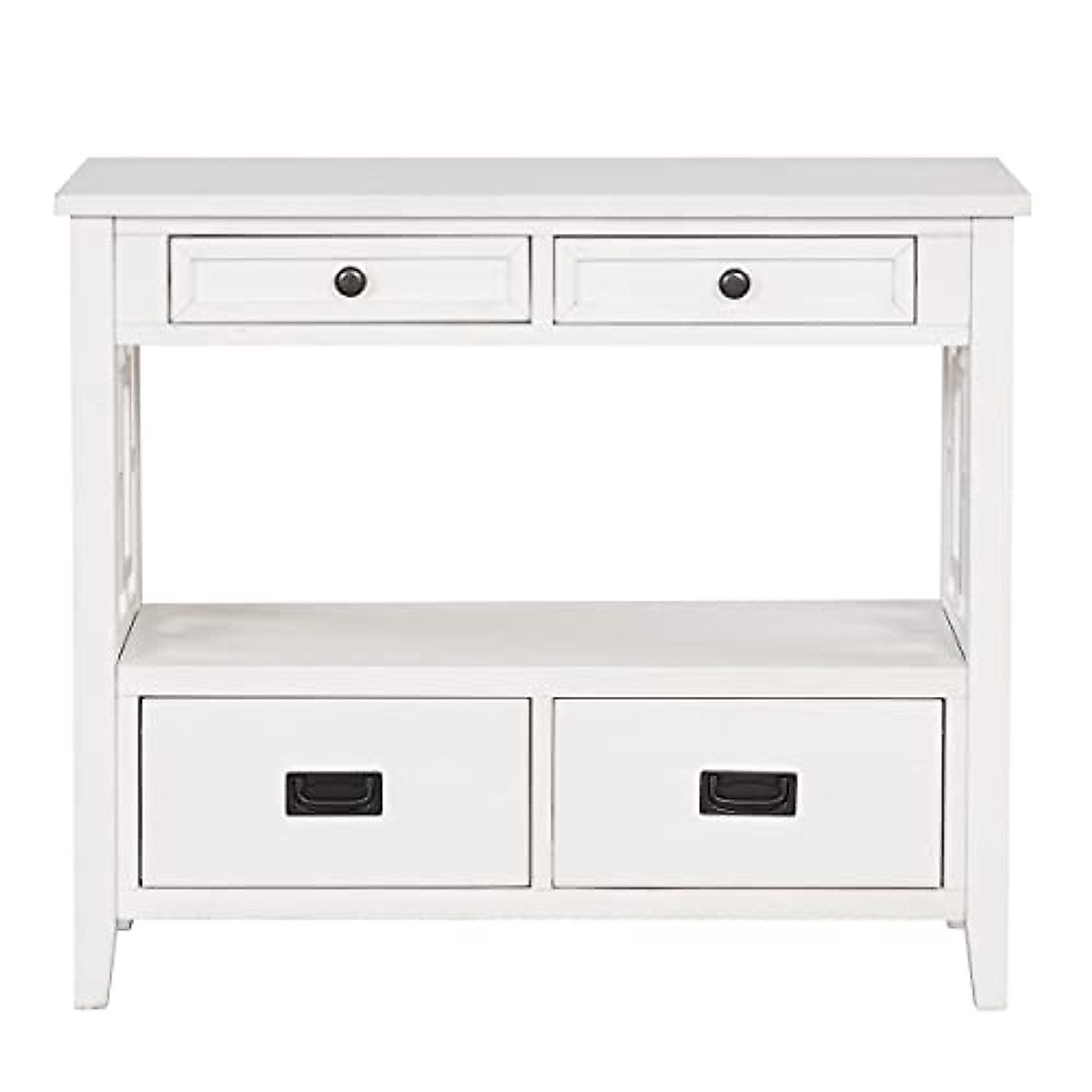 LKTART 36'' Antique White Farmhouse Pine Wood Buffet Sideboard Storage Cabinet with 4 Drawers and 1 Storage Shelf Sideboard Entry Console Table for Living Room Dining Room Kitchen Hallway Entryway