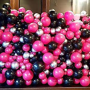 Pink Halloween Party Balloons Decoration, 126PCS Hot Pink Rose Red Black Balloon Garland Arch Kit for Halloween Day Girls Princess Birthday Wedding Baby Shower Bachelorette Bride To Be Party Decor…