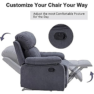Dreamsir Recliner Chair Breathable Fabric Manual Single Sofa, Soft Living Room Chair Home Theater Lounge Seat, Removable Cushion, 34×34×38 inch, Grey