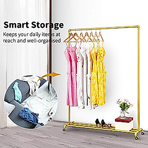 BOSURU Industrial Pipe Rolling Clothing Rack Garment Rack with Wheels Retail Display Clothes Racks Perfect for Laundry Rooms Bedrooms or Boutiques Gold