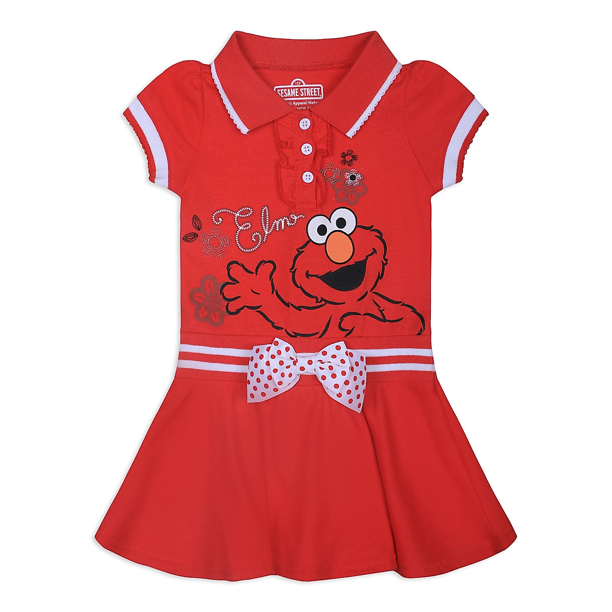 Sesame Street Elmo Girls’ Polo Dress for Infant and Toddler – Red/White