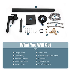 Aolemi Matte Black Freestanding Bathtub Faucet Floor Mount Tub Filler Single Handle Brass Tap with Hand Shower and Swivel Spout