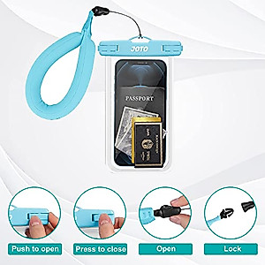 JOTO 1 Universal Waterproof Pouch + 1 Floating Wrist Strap for Camera iPhone 14 Plus 14 Pro Max iPhone 13 Pro Max Mini 12 11 Pro Max Xs Max XR X 8 7 6S Plus SE Galaxy S20 Ultra S10 up to 7" –Blue