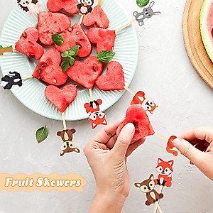 Woodland Animal Cocktail Picks Safari Animal Cupcake Toppers Jungle Party Food Appetizers Toothpicks for Baby Shower Birthday Party Drink Fruit Dessert Decorations Supplies (100)