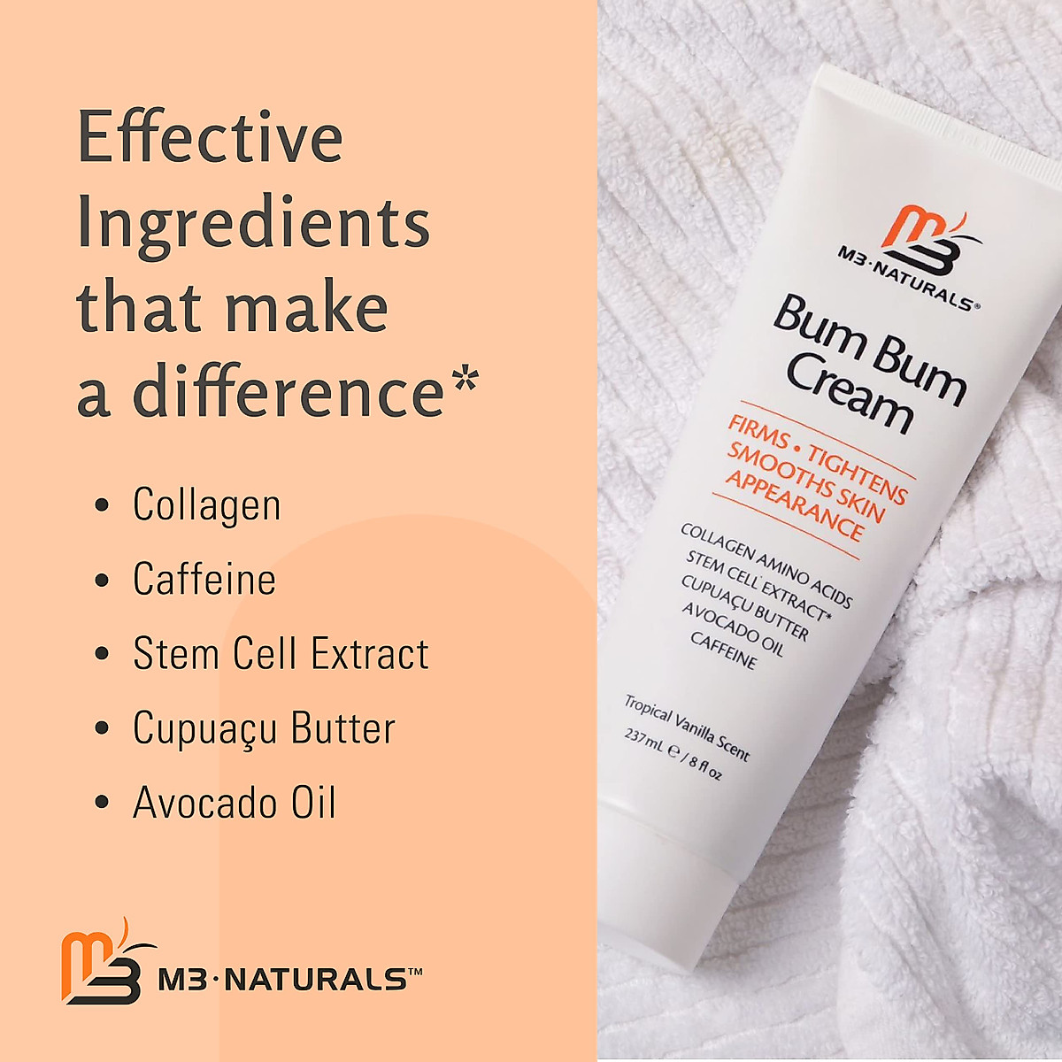 Bum Bum Cream with Lemon Vanilla Scent 2-in-1 Skin Care Cellulite Cream and Massage Lotion - Non-Greasy Skin Tightening Cream for Firm Butt, Belly & Thighs with Cupuaçu Collagen and Caffeine - 8 Fl Oz