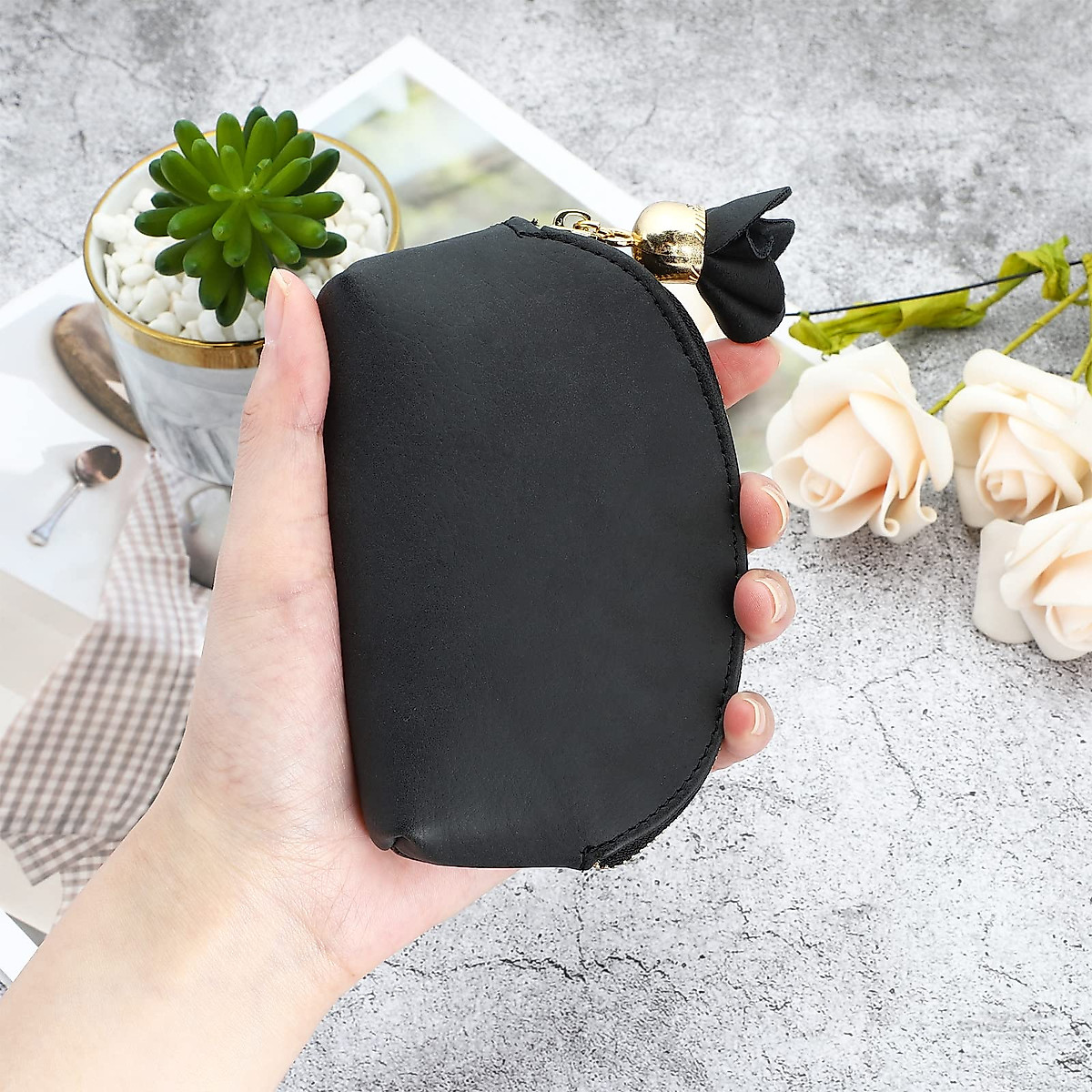 SOTOGO Little Purse Mini Cute Wallet Slim Trifold Little Wallet Credit Card Clutch with Flower for Women Girls and Boys, Black