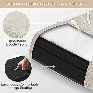 SWHSE 32.5" Rattan Dining Chairs Set of 4, Upholstered Boucle Mid-Century Modern Dining Chairs Set of 4 with 3-Layer Thickened Cushion and Galvanize Tube Frame for Dining Room, Kitchen (White Boucle)