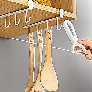 UgyDuky 2 Pack Multi-Function Under The Closet Hanging Organizer Insert Hanging Hanger Hook 12 Mugs Hooks Under Shelf Cupboard Shelf Wardrobe Coffee Cups Holder for Bar Kitchen Utensils (White)