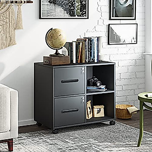YITAHOME 2-Drawer Filing Cabinet, Thickened Steel Mobile Lateral Filing Cabinet On Wheels for A4/Letter Size, Printer Stand with Open Storage Shelves for Home Office