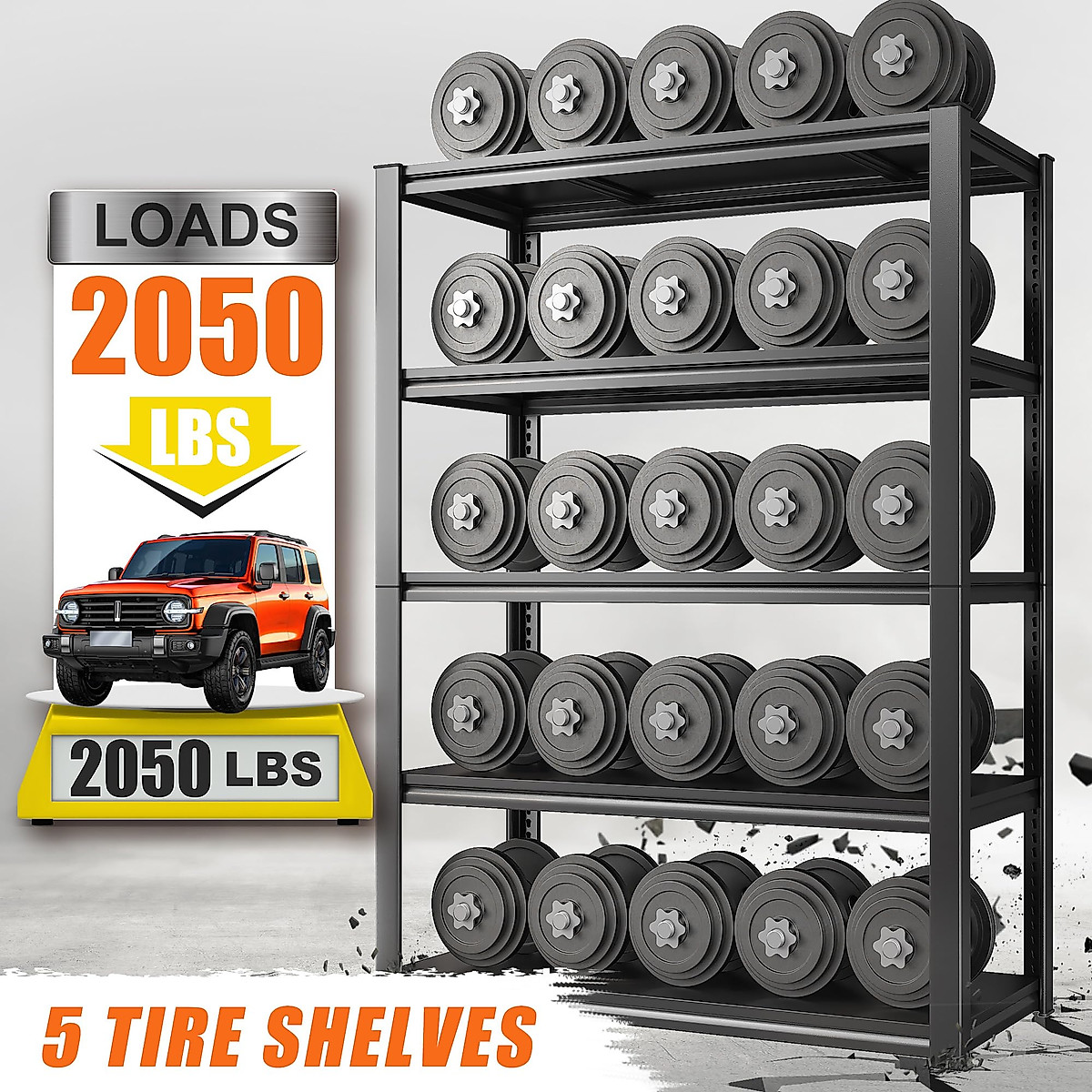 Raybee Storage Shelves Heavy Duty Garage Shelving, 2 Pack, Heavy Duty Shelving Loads 2050Lbs, Adjustable 5-Tier Metal Shelves for Storage, Garage Shelves Heavy Duty for Warehouse,Pantry,Kitchen