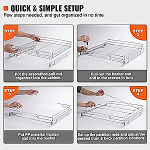 VEVOR 20"W x 21"D Pull Out Cabinet Organizer, Heavy Duty Slide Out Pantry Shelves, Chrome-Plated Steel Roll Out Drawers, Sliding Drawer Storage for Home, Inside Kitchen Cabinet, Bathroom, Under Sink