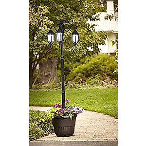 Westcharm Portable 3-Head LED Solar Light Planter for Backyard Patio Porch Outdoor Decoration - 6.7 ft. (80 in.) Black Solar Street Lamp with Planter