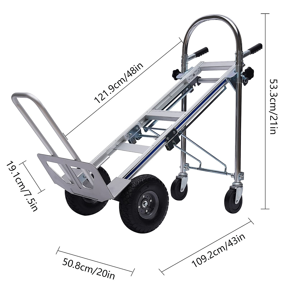 3 in 1 Heavy Duty Aluminum Hand Truck with Double Grip Handles, Industrial Convertible Hand Truck Dolly Cart with Handle, 1200 LBS Capacity Moving Dolly Hand Truck Flatform Cart with 10" Rubber Wheels