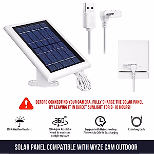 Wasserstein Solar Panel Compatible with Wyze Cam Outdoor - 2W 5V Charging with Additional 32GB Micro SD Card Included (White) (Wyze Cam Outdoor NOT Included)
