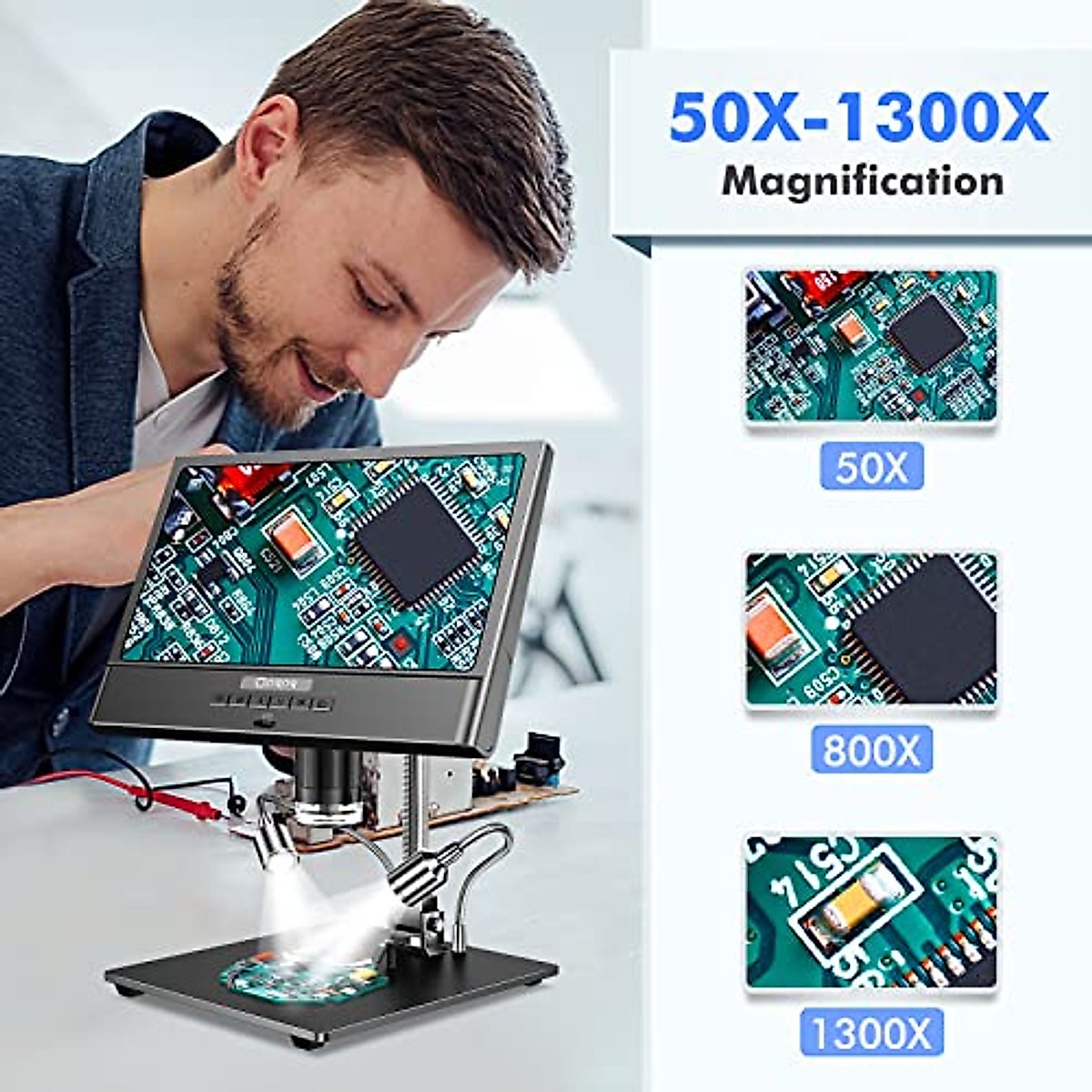10" LCD Digital Microscope- Soldering Microscope for Electronics Repair, Opqpq USB Coin Magnifier with Light & Large Screen for Error Coins, PCB Board Watch Micro Solder Microscopes Station for Adults