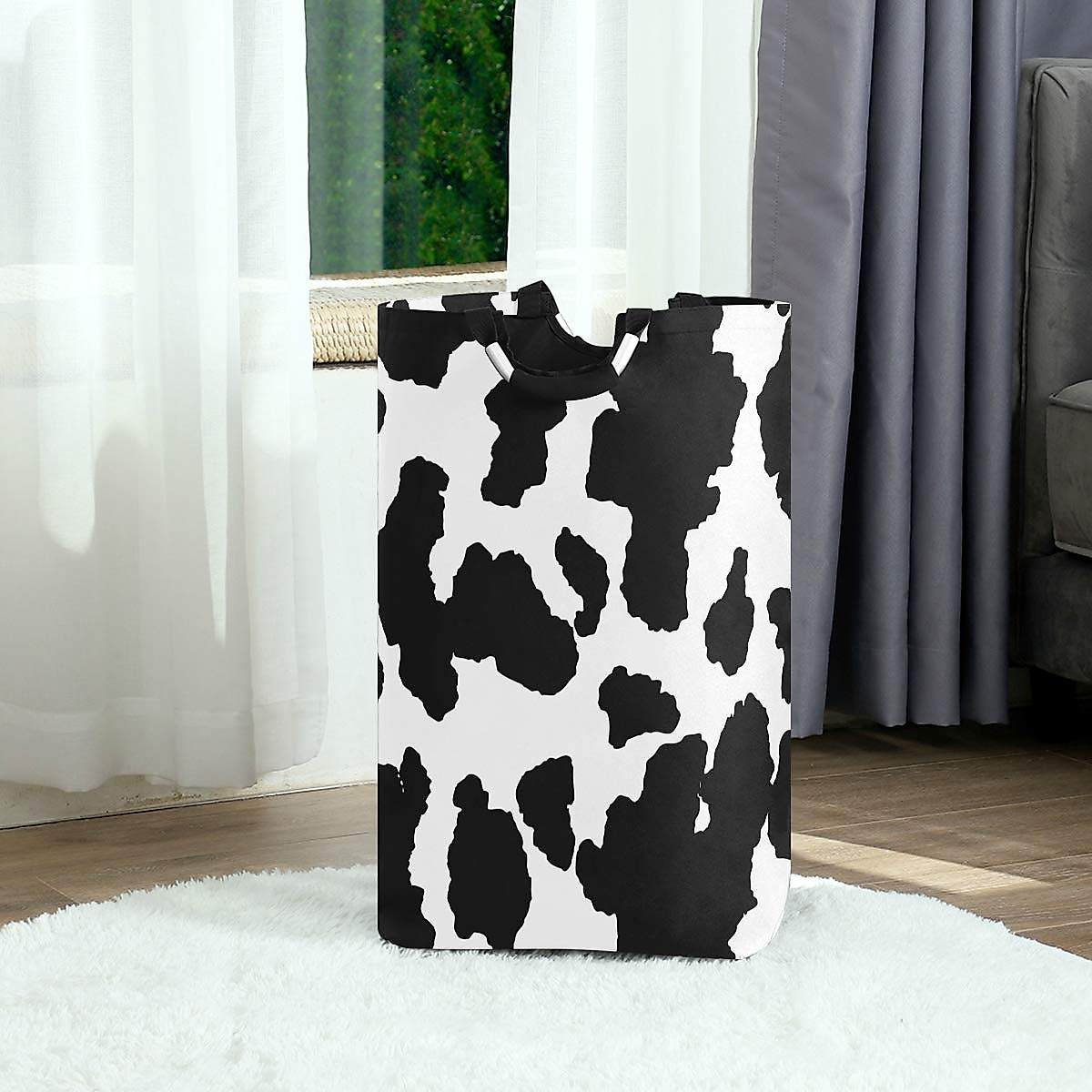 One Bear Fashion Laundry Basket Christmas Cute Cow Black and White Print Foldable Large Laundry Hamper Bucket with Handles Collapsible Nursery Storage Bin for Kids Clothes Toy
