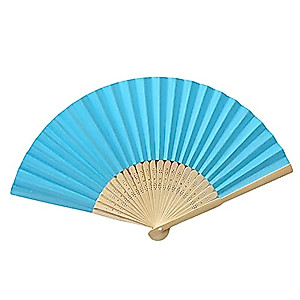ONILA Folding Hand Fan Hand Held Fan Folding Paper Fan Summer Pattern Folding Dance Wedding Party Lace Silk Folding Hand Held Solid Color Fan Handheld Fans (Color : Blue)