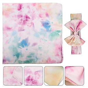 TOYANDONA Infant Swaddle Wrap Tie Dye Receiving Blanket with Bow Headbands Baby Wrap Blanket Stretchy Swaddle Sack Photo Booth Prop for Newborn Infant Baby Unisex