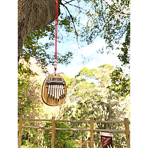 SLDHR Mini 8 keys Kalimba thumb piano, portable marimba music thumb piano pendant with lanyard, a unique gift for children, adults and beginners (Oval) (B11-1)