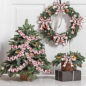 Tatuo 2 Rolls Christmas Glitter Wired Ribbon Christmas Tree Burlap Ribbon Green Red Polka Dot Ribbon Sparkly Xmas Tree Decoration DIY Bows Wreath(1.5 Inch x 6 Yard Per Roll,White Base)