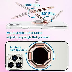 Cell Phone Ring Holder Finger Kickstand, Miivaarz 360° Rotation Cellphone Back Grip, Foldable Metal Ultra-Thin Phone Stand for iPhone iPad Smartphones (with Universal Magnetic Car Mount) (Rose Gold)