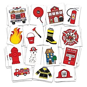 FashionTats FireFighter Temporary Tattoos | Pack of 45 | Kids Party Favors | Skin Safe | Birthday Party Supplies | MADE IN THE USA | Removable
