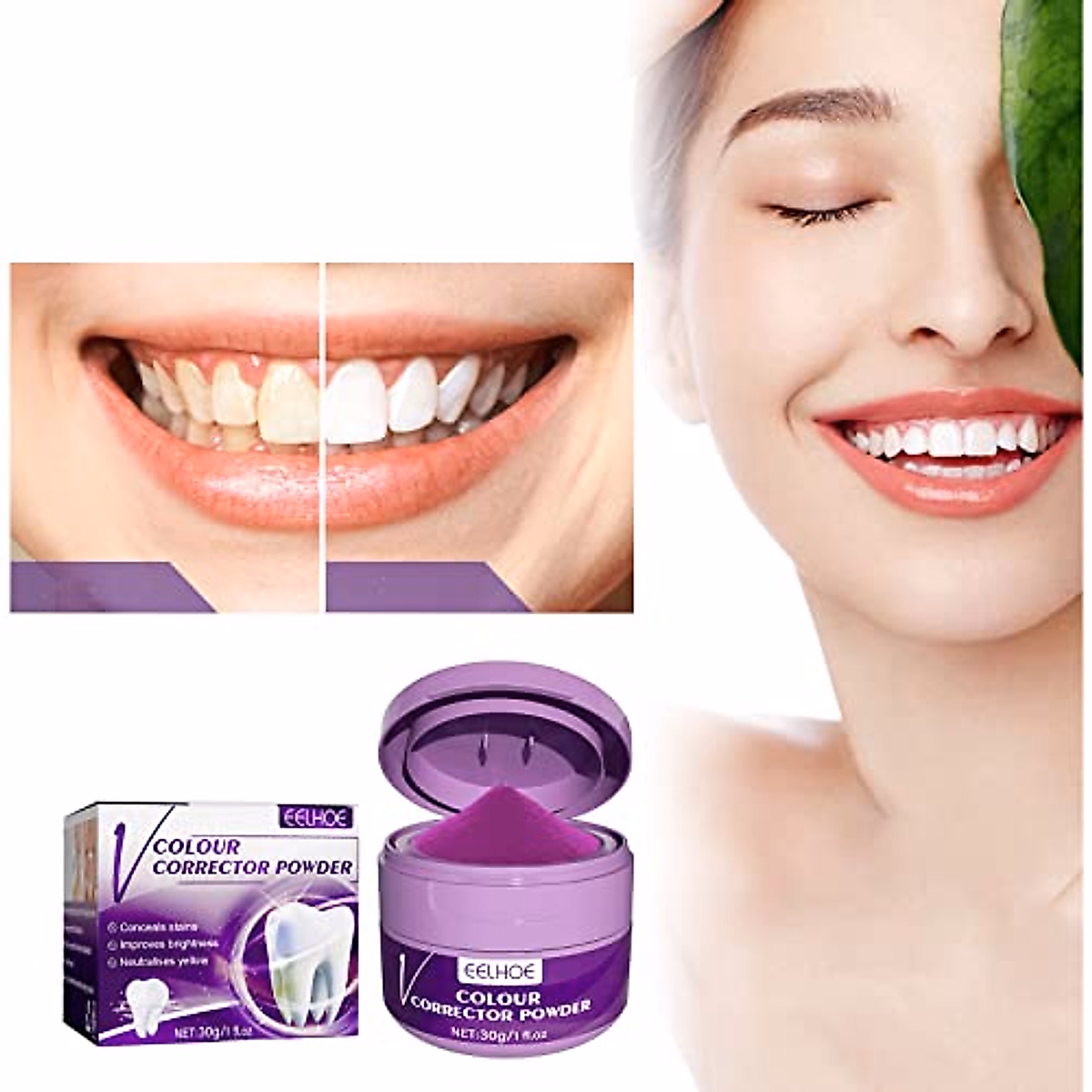 NBHC 2Pcs Teeth Colour Corrector Powder, Whiten and Clean Teeth Powder, Washing Remove Stains and Dirt, Freshen Oral Plaque, Brightening Teeth Clean Tooth Toothpaste Powder