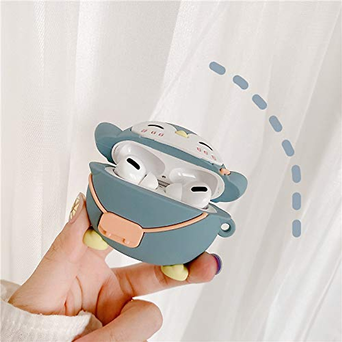 UR Sunshine Case Compatible with AirPods Pro, New Super Cute Shoulder Bag Jumping Penguin Cover Case, Soft Silicone Gel Stylish Blue Penguin Earphone Case Compatible with AirPods Pro +Hook