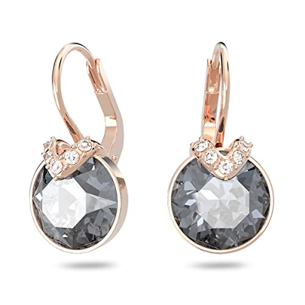 SWAROVSKI Pierced Earrings, Gray with V-Shaped Crystal Pavé Accent on Rose-Gold Tone Finish Setting, Part of the Bella Collection