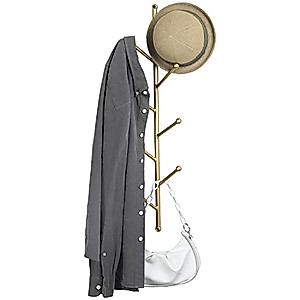 MyGift Gold Tone Metal Coat Rack, Wall Mounted Hat/Garment Hanging Rack with 8 Tree Branch Style Hanger Hooks