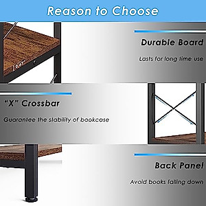Wildhome 6-Shelf Corner Bookshelf, Vintage Industrial Corner Bookshelf Etagere Bookcase, Large Book Shelf with Metal Frame Open Storage Corner Cabinet for Living Room Home Office（Retro Brown）