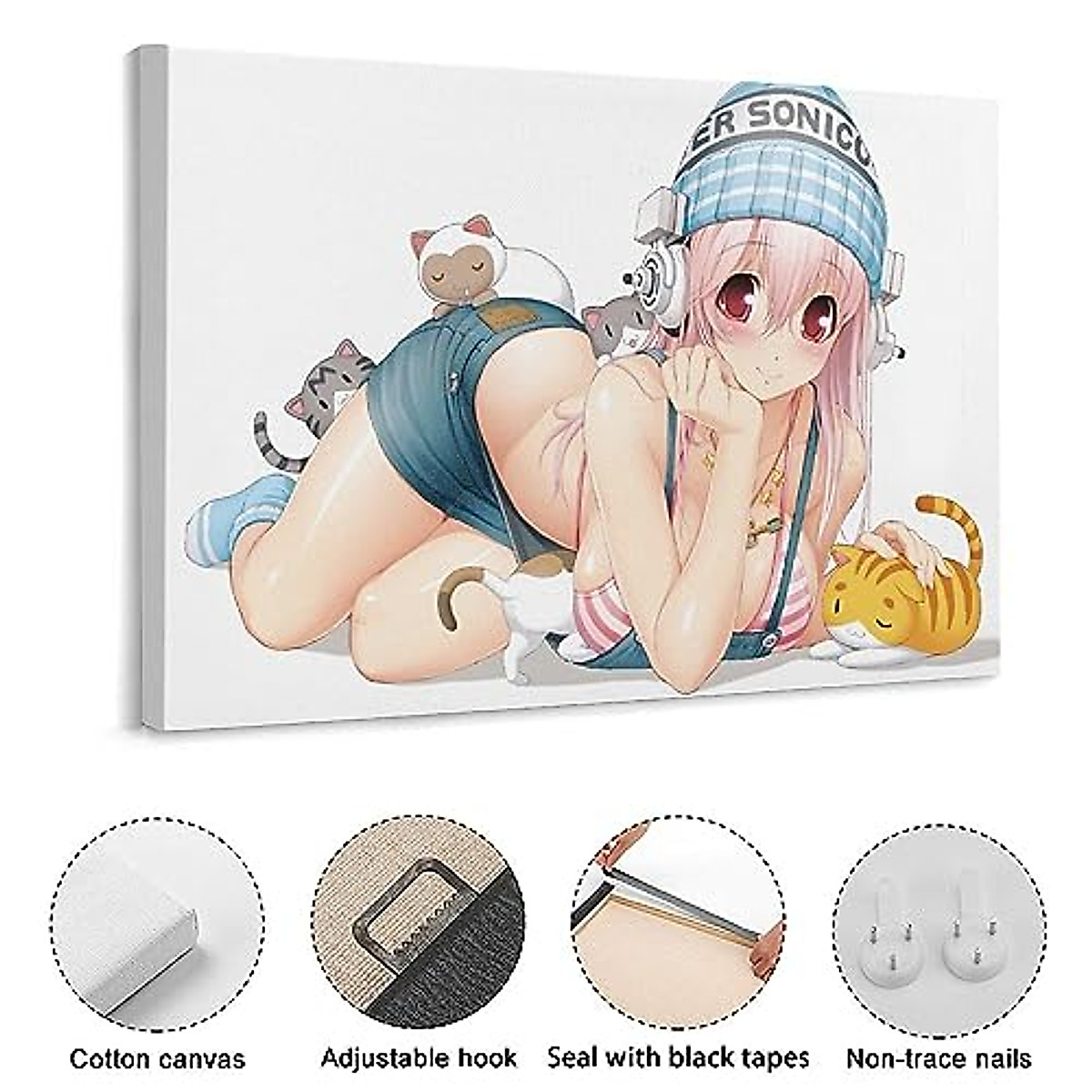 Super Sonico Anime Posters Kawaii Girls Swimsuit Cartoon Aesthetic Poster (3) Wall Art Paintings Canvas Wall Decor Home Decor Living Room Decor Aesthetic 16x20inch(40x51cm) Frame-Style