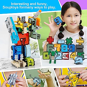 15 Pcs Number Rots Robots Transforming Blocks Toys for 3 4 5+ 6 7 8 Years Old Boys Girls Figure Toy STEM for Montessori Teaching Preschool Learning & Education Bot Bots Toys