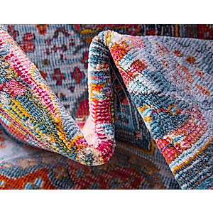 Unique Loom Baracoa Collection Area Rug - Malecon (5' 5" x 8' Rectangle, Light Blue/ Orange)