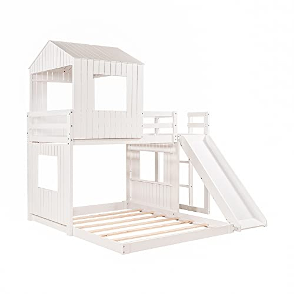 MERITLINE House Bed Bunk Beds with Slide Twin Over Full Size Bunk Bed Frame with Slide,Wooden Playhouse - Design Slide Bunk Beds Twin Over Full Bunk for Boys and Girls