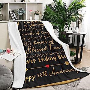 Gifts for 10th Anniversary Blanket, 10 Year Wedding Anniversary Couple Gifts for Dad Mom Grandparents-Blanket for Couples, Valentine, Birthday, Soft and Cozy Throw Blanket 50x60 Inch