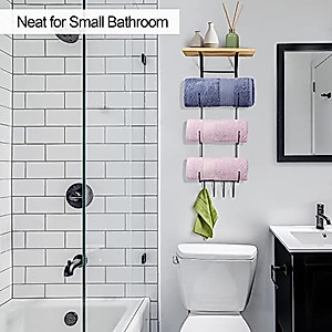 TJ.MOREE Towel Rack Wall Mount for Bathroom Storage, 3 Sectional Metal Bath Towel Rack with 4 hooks for Small Bathroom Organization