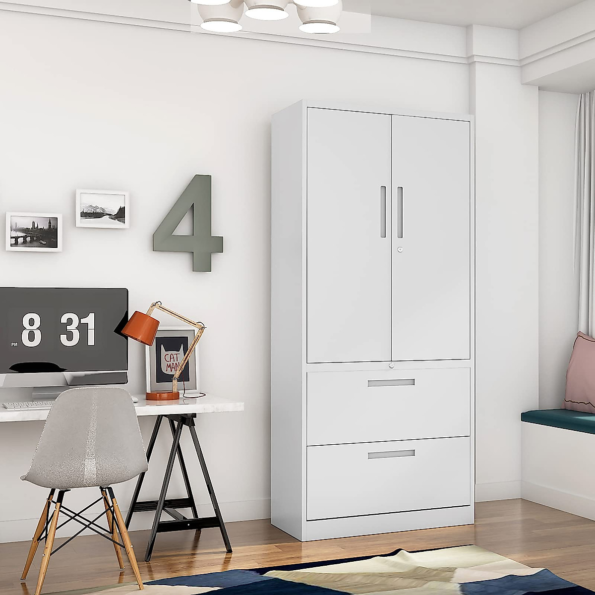 Anxxsu Metal File Cabinet with 2 Drawers, Lateral File Cabinets for Home Office, Storage Cabinet with Adjustable Shelves, Locking File Cabinet for Letter/Legal/A4 Size Files (Assemble Required)