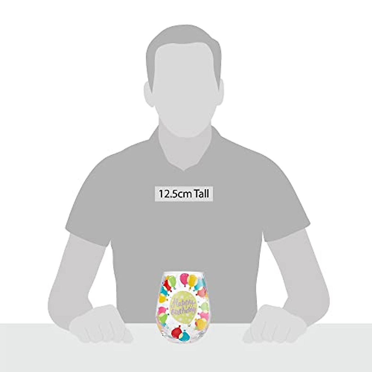 Enesco Designs by Lolita Happy Birthday Balloons Artisan Hand-Painted Stemless Wine Glass, 20 Ounce, Multicolor