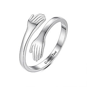 Physethia Hug Ring Promise Rings for Couples Mens Women's Men Her Thumb Women Adjustable Sterling Silver Cute Teen Girls Aesthetic Simple Dainty Personalized Engraved Custom Name