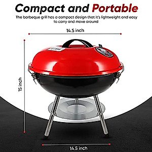 Gas One Charcoal Grill – 14-inch Portable – Barbecue Grill with 3-Point Locking Lid for Heat Preservation – Dual Venting System – Small Charcoal Grill for Backyard, Camping, Boat