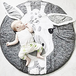 Lzttyee Cotton Round Giraffe Nursery Rug Baby Floor Playmats Crawling Mat Game Blanket for Kids' Room Decoration Dark Gray