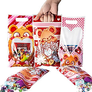 JOYIN 48 Pcs Valentine’s Day Gift Bag Plastic Treat Bags, Cellophane Candy Bags in 6 Designs with Heart Shaped Window for Kids Valentine Party Favor Supplies, Classroom Gift Exchange Goodie Bags