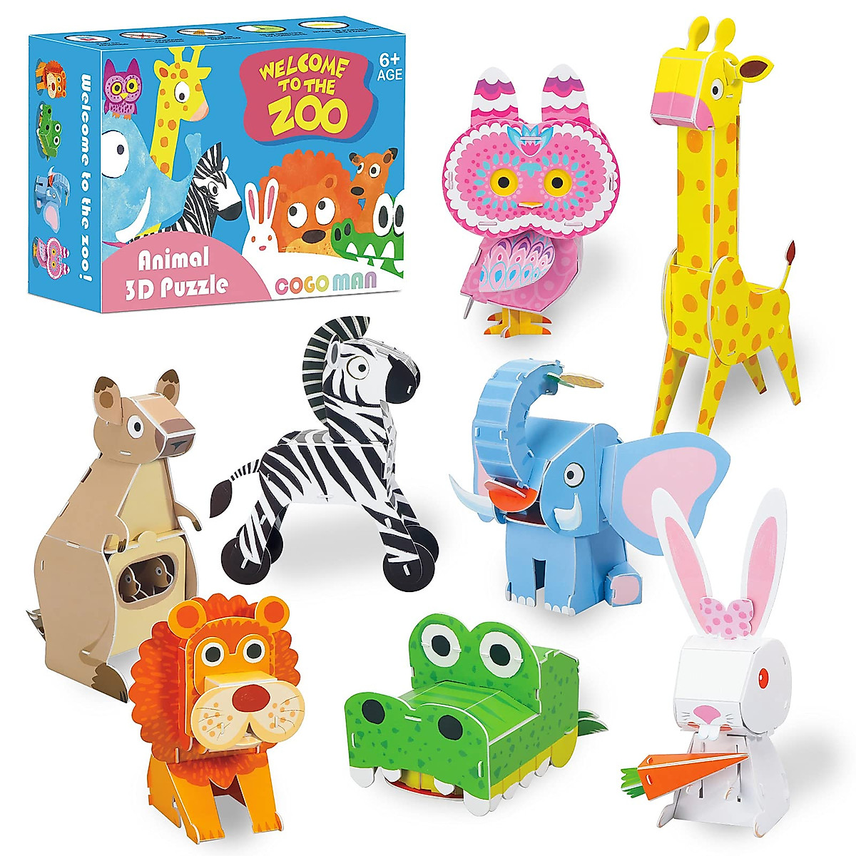 COGO MAN Animals Kids Arts and Crafts Welcome to The Zoo 8 Animals 3D Foam Puzzles Crafts for Kids Age 6 7 8 and Up