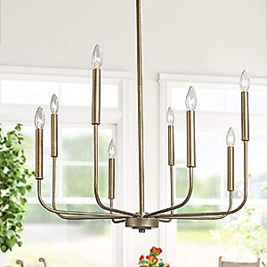 GEPOW Antique Gold Chandelier, Modern Dining Room Lighting Fixture, 8-Light Candle Style Hanging Chandelier for Living Room, Bedroom, Kitchen Island, Foyer, Dia 27”