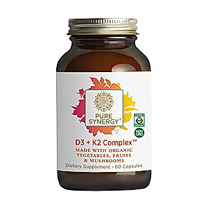 PURE SYNERGY D3 + K2 Complex | 60 Capsules | D3 + K2 Vitamins Made with Organic Ingredients | Non-GMO | Vegan | Made with Organic Vegetables and Fruits